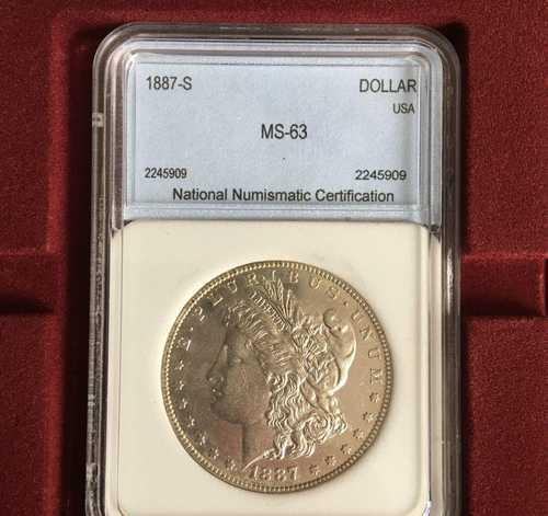 "Morgan Dollar" 1887-S "NNC" MS-63 тираж-1.771000