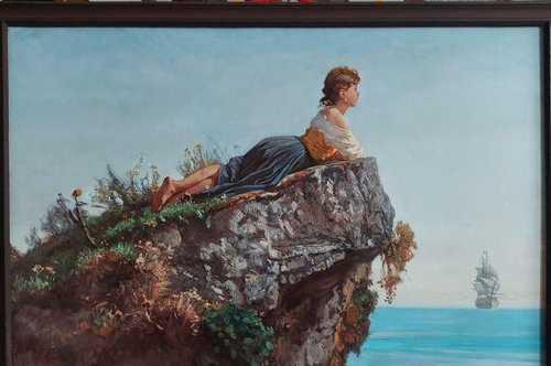 Картина "Девушка на скале в Сорренто", живопись