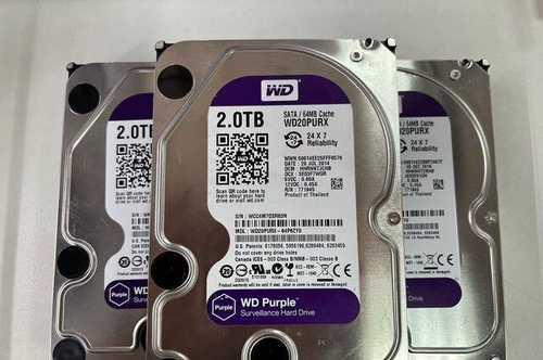 Диск бу WD Purple WD20purx 2 tb 44501ч 24х7