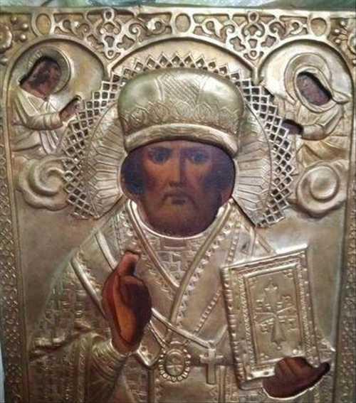 Старинная икона Николай Чудотворец куп. в подарок