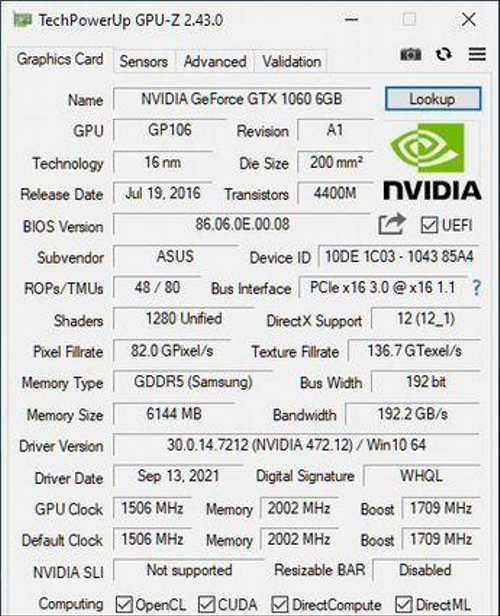 Asus ROG strix GTX 1060 gaming