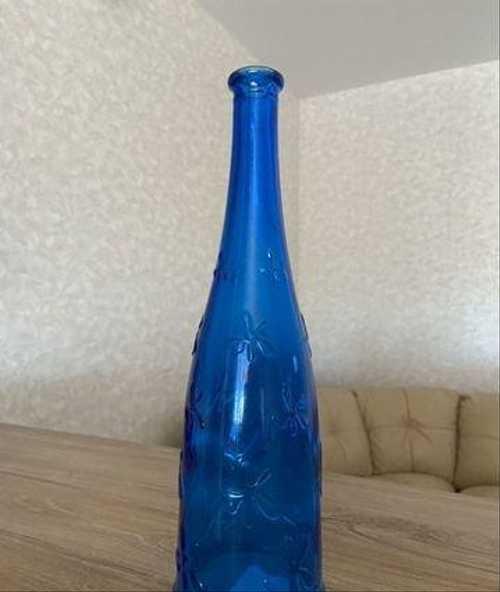 Ваза-бутылка синяя стекло высота 30 см