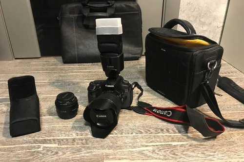 Canon 60D с объективами и вспышкой