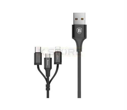 Кабель USB 3 in1 iPhone/Micro/Type-C черный