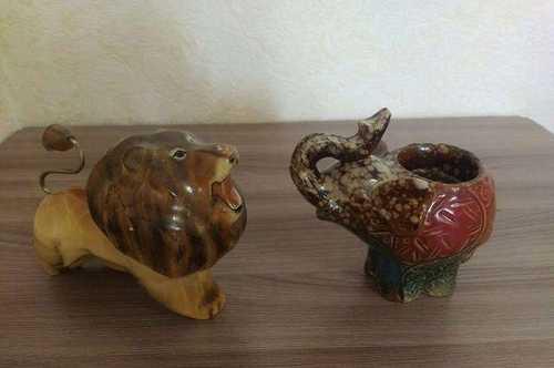 Сувениры камень Лев и керамика Слон