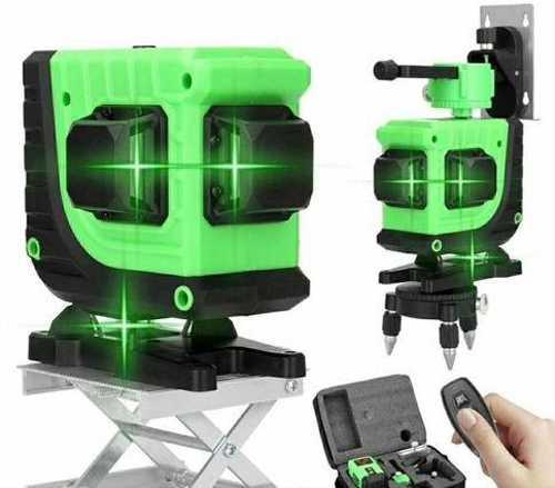 Лазерный 3D уровень 12 зеленых лучей новый