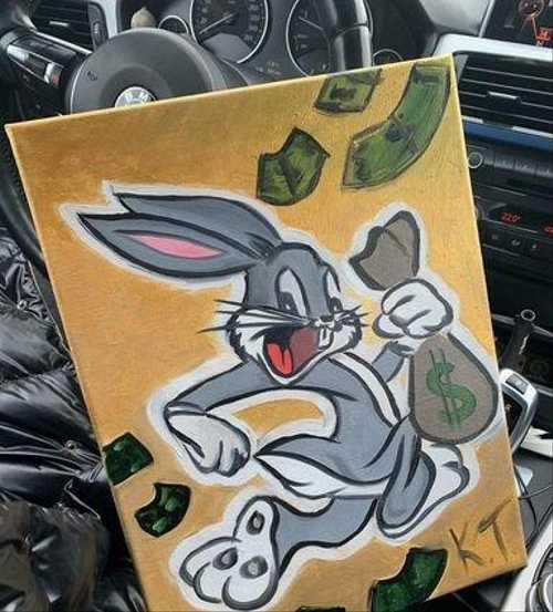 Картина маслом на холсте Bugs Bunny and money