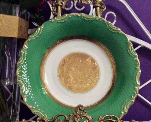 Немецкий фарфор тарелка зеленая блюдо золото