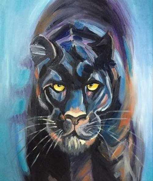 Картина маслом черная пантера 40х50