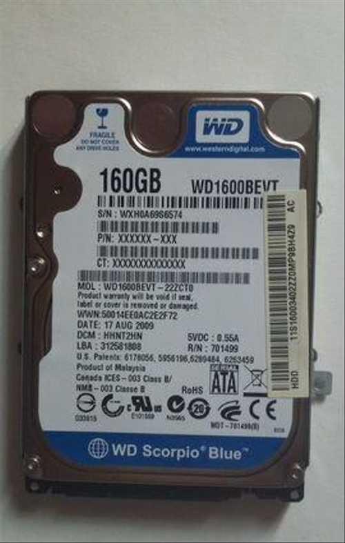 Жёсткий диск WD Scorpio Blue 160GB SATA 2.5" ноутб