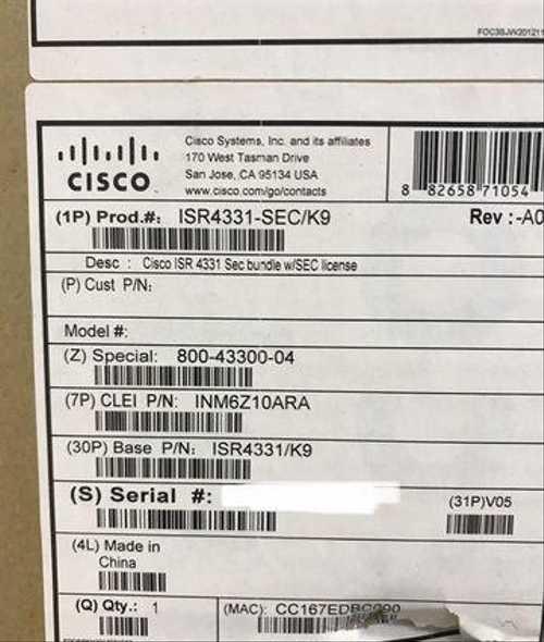 Маршрутизатор cisco ISR4331-SEC/K9 Новые в наличии