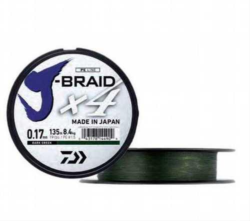 Плетеный шнур Daiwa J-Braid X4 Green 0.21mm/135m