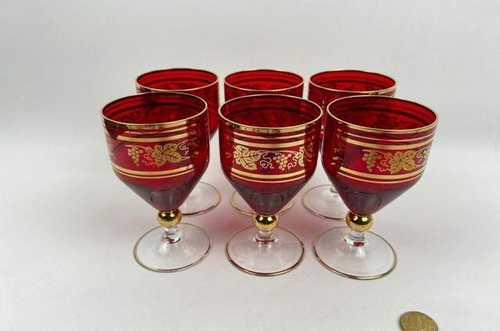 Бп58 Винные бокалы рубиновое стекло с золотом СССР