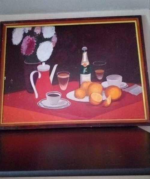 Натюрморт с вином и апельсинами