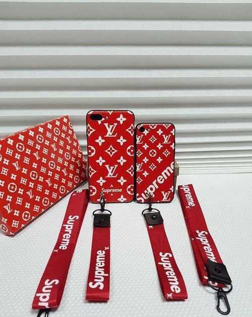 Красный Чехол на iPhone Louis Vuitton Supreme LV