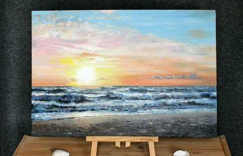 Картина маслом на холсте "Рассвет над морем"