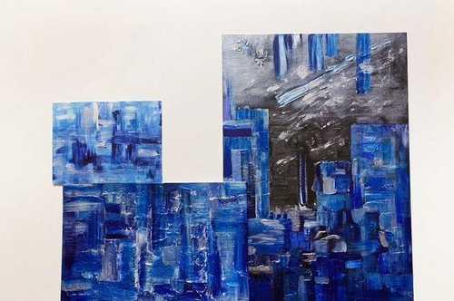 Картина в интерьер. Абстракция. Город. Триптих