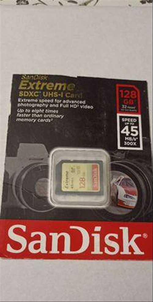 Карта памяти sandisk extreme sdxc 128gb 45 мв/s