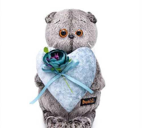 Кот Басик с сердцем из бархата. Новый, 25см