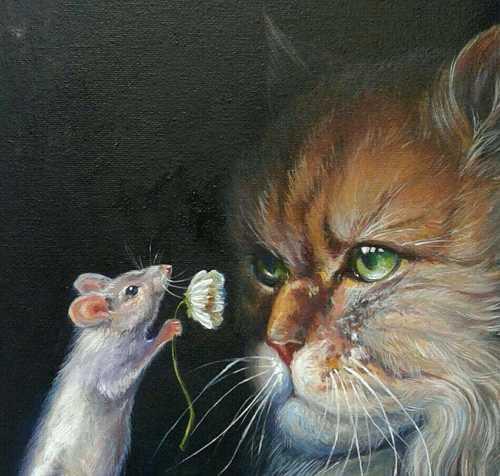 Картина маслом "Кошки-мышки"
