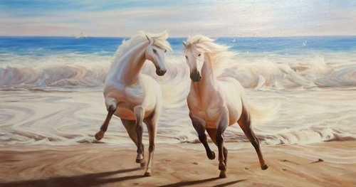 Картина маслом "Белые лошади"