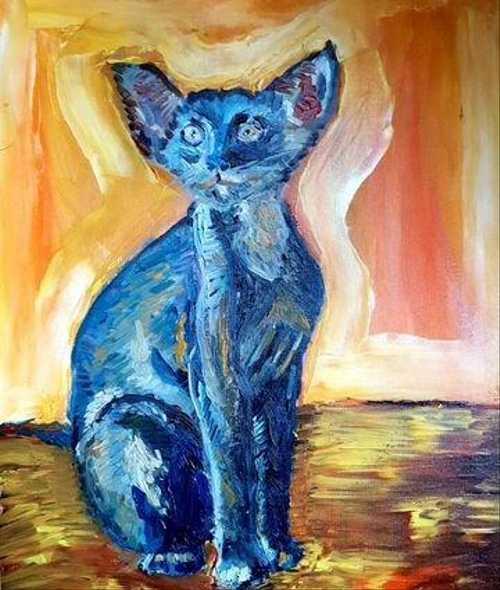 Картина маслом "Ориентальный кот"