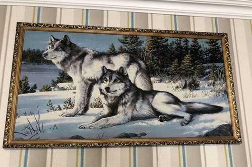 Картина из гобелена « Волки на охоте »
