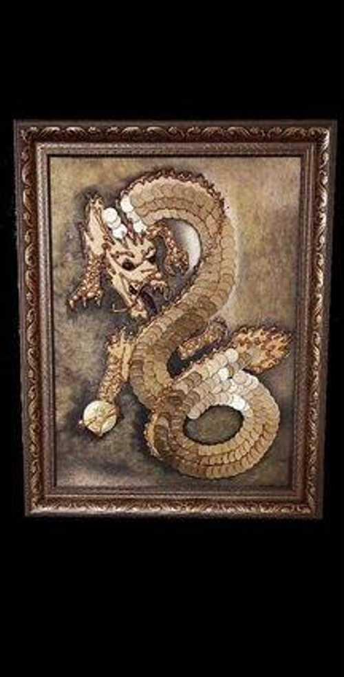 Картина Денежный дракон из монет