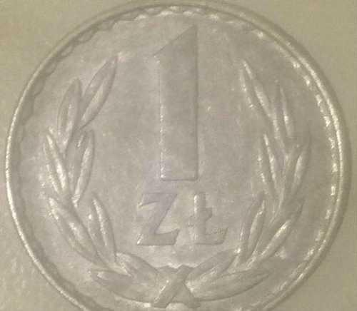 Монета Польша 1 злотый 1977 год. алюминий