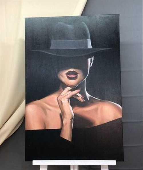 Картина ручной работы Девушка в черной шляпе