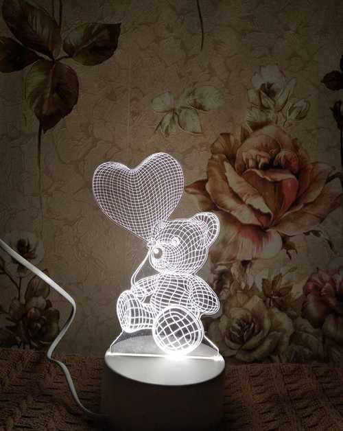3D светильник "мишка с сердцем"