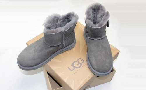 Угги UGG mini на пуговице Bailey Button Серый цвет
