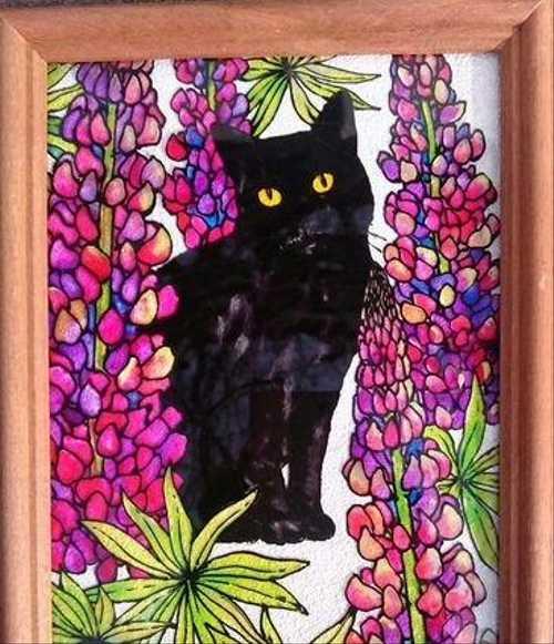 Картины на стекле "Весенние коты"