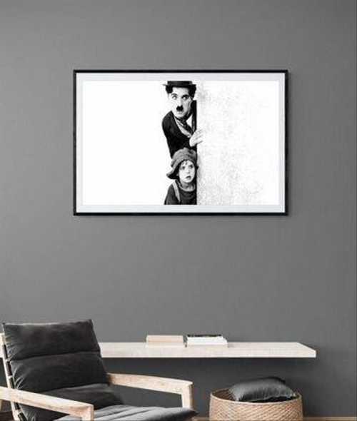 Плакат "Просто Постер" Чарли Чаплин и малыш 50x70 в раме