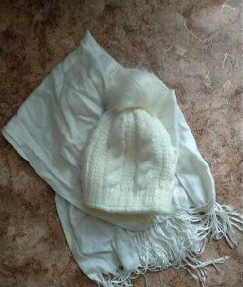 Женская зимняя шерстяная шапка + шарф