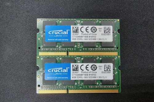 Озу So-Dimm DDR3 16Gb (2x8Gb) 1600 Crucial