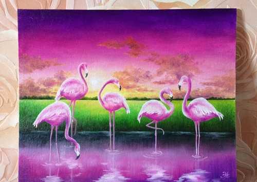 Картина маслом «Розовые Фламинго»