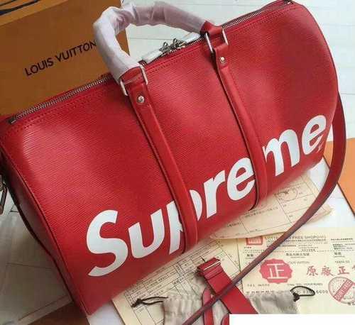 Сумка Louis Vuitton Supreme Красная LV Keepal