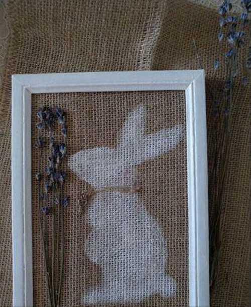 Пасхальный декор,картина кролик с лавандой,подарок