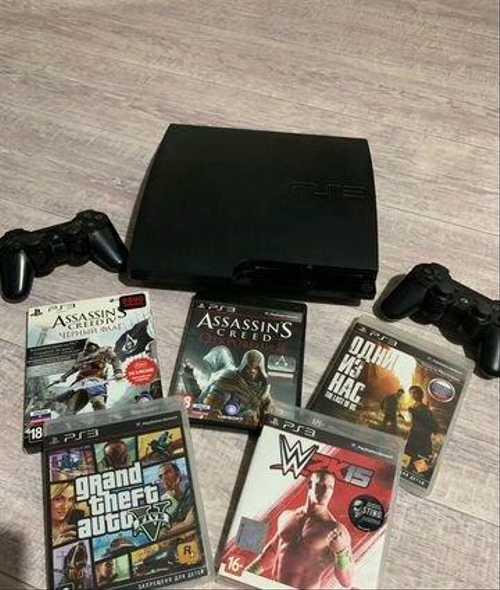 Playstation 3 slim 320gb+2 джойстика+хиты игр