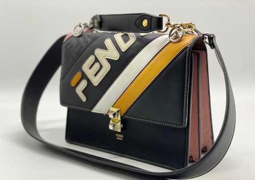 Новая кожаная женская сумка Fendi Kan черная
