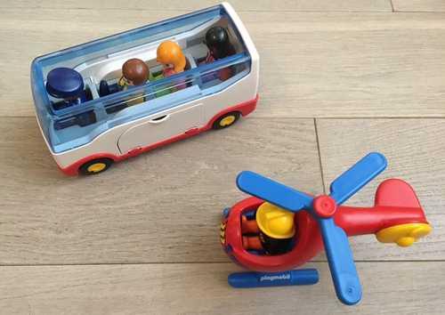 Playmobil автобус и вертолёт