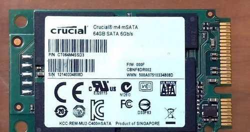 Жесткий диск SSD msata Crucial 64GB