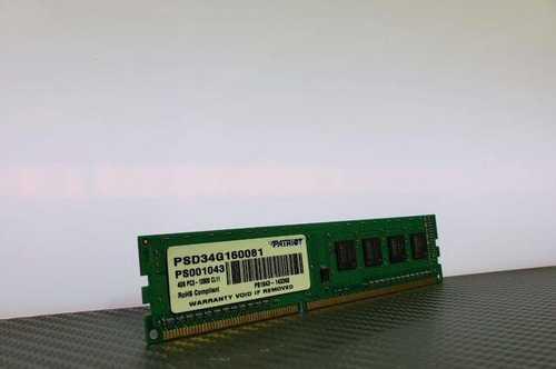 Озу для пк Patriot PSD34G16002 DDR3 4Gb 1600MHz