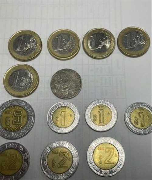 Монеты США Мексика Евро
