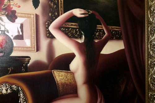 Картина.Х/М 100x70 "Женщина на диване"