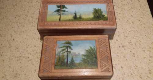 Шкатулки дерево, резьба, роспись 50-е винтаж