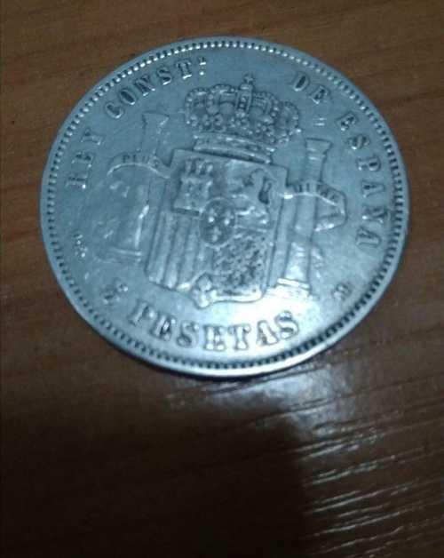 Испанская серебряная монета 5 песет 1878