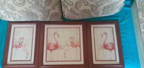 Вышивка крестом триптих Фламинго