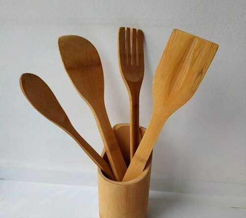 Набор деревянных лопаток для кухни в стакане